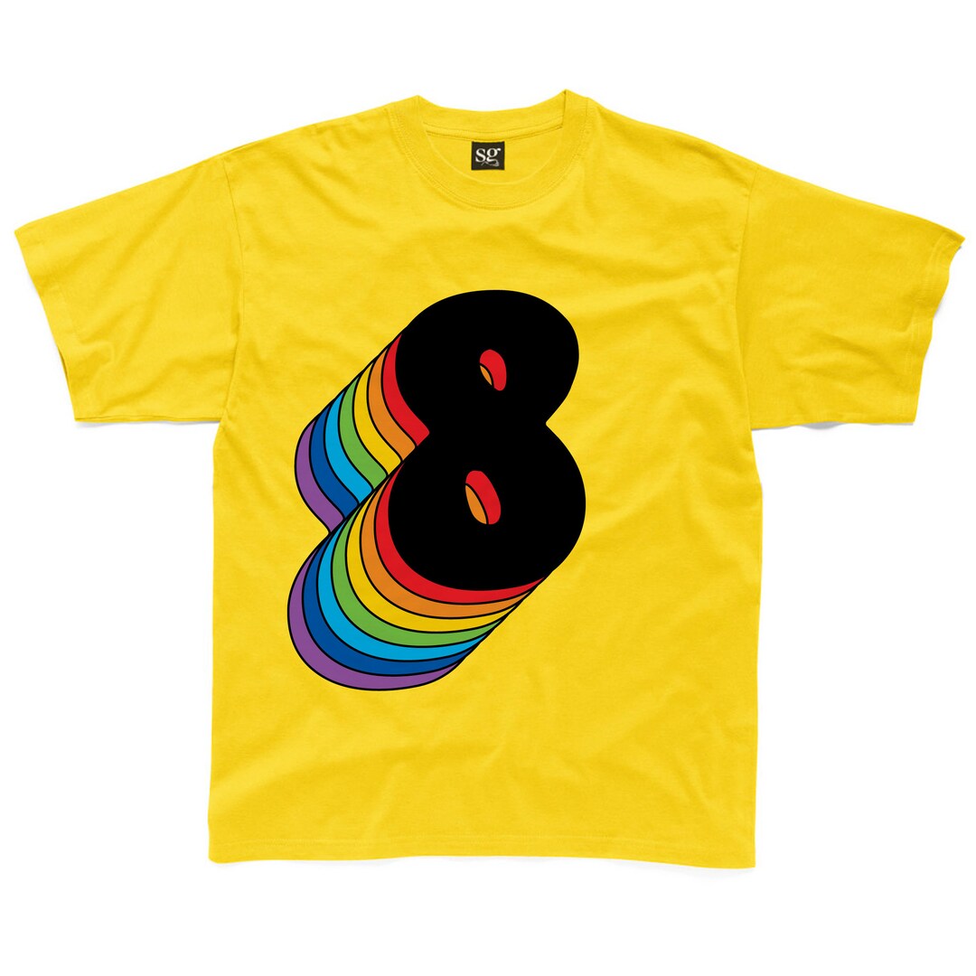 Eighth Birthday Eight T-shirt With Retro Rainbow Drop Shadow Available ...