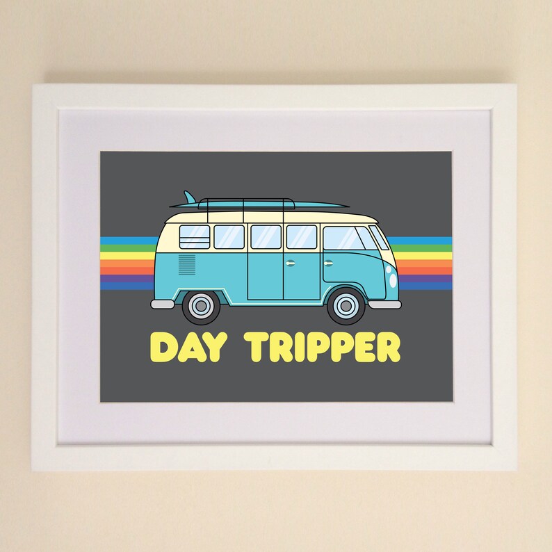 Day Tripper Camper Van Retro Rainbow Art Print Available in A4 or A3 ...