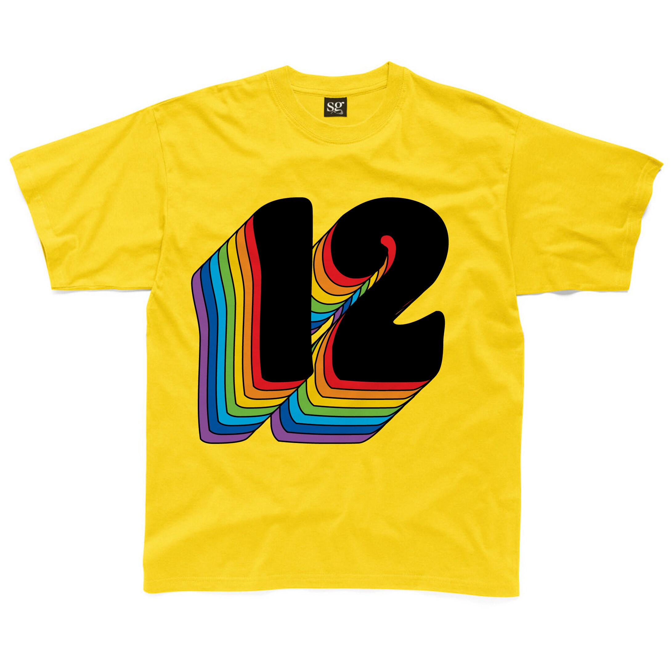 Twelfth Birthday Twelve T-shirt With Retro Rainbow Drop Shadow - Etsy
