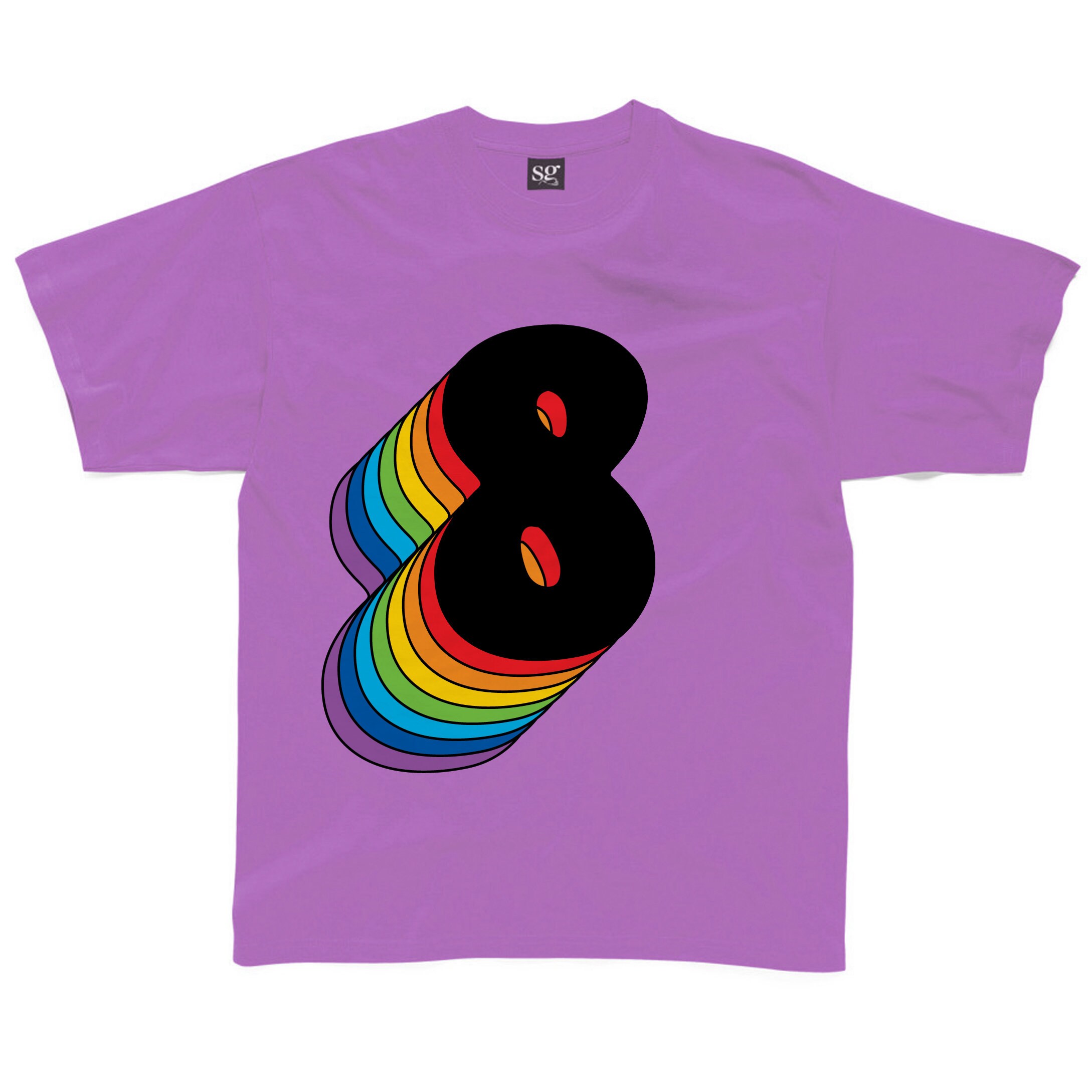Eighth Birthday Eight T-Shirt With Retro Rainbow Drop Shadow | Etsy