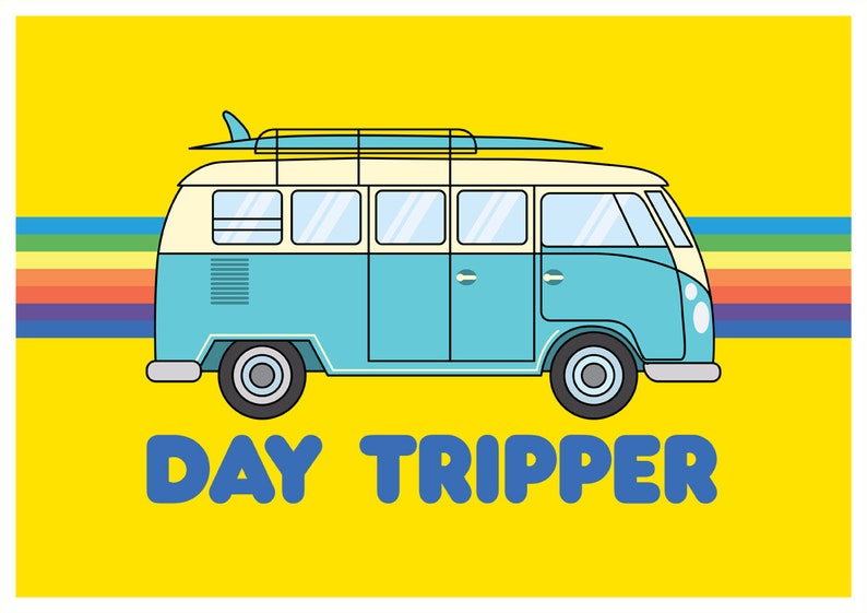 Day Tripper Camper Van Retro Rainbow Art Print Available in A4 or A3 ...