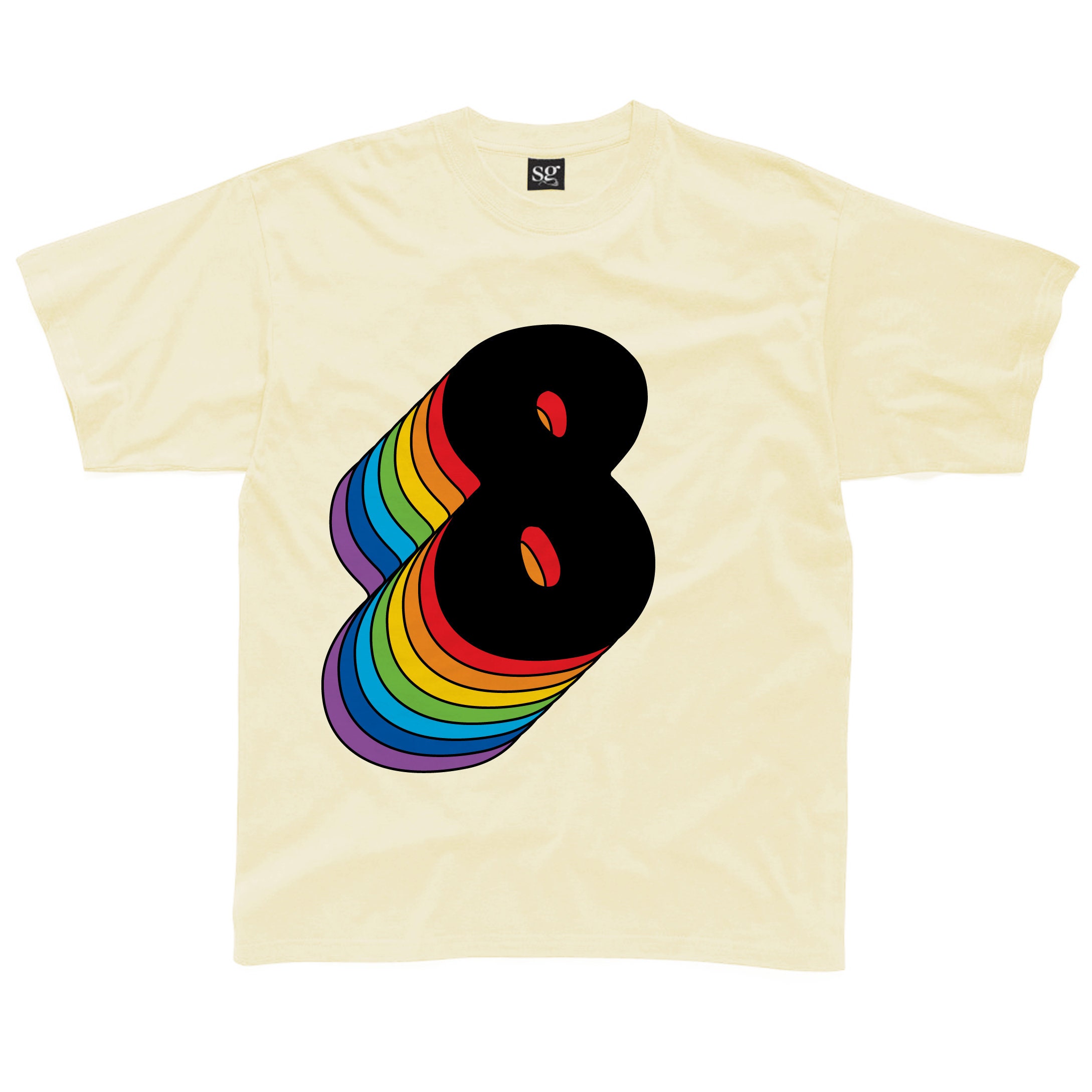 Eighth Birthday Eight T-Shirt With Retro Rainbow Drop Shadow | Etsy