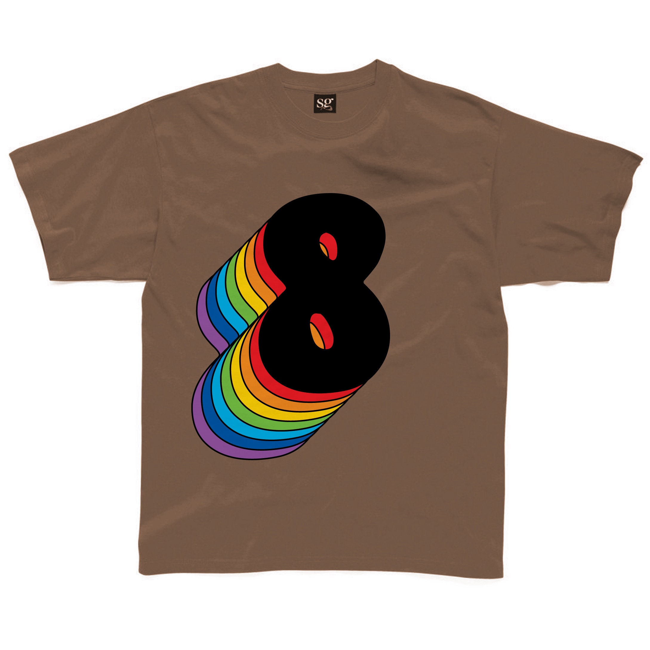 Eighth Birthday Eight T-Shirt With Retro Rainbow Drop Shadow | Etsy