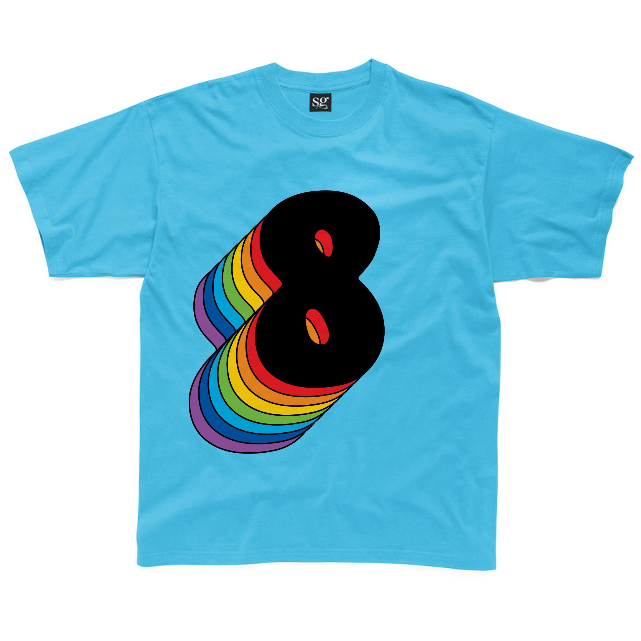 Eighth Birthday Eight T-shirt With Retro Rainbow Drop Shadow - Etsy