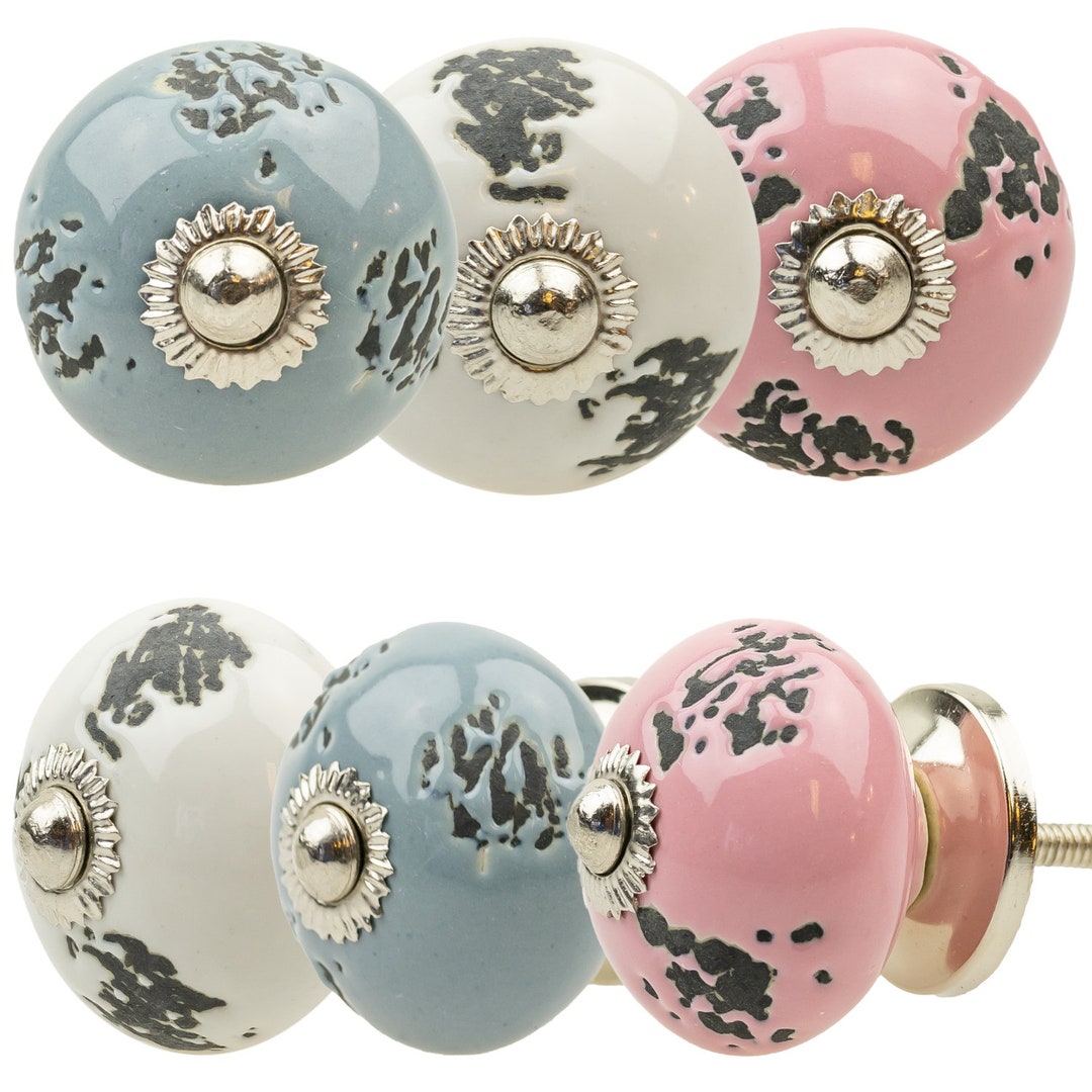 6 Pieces Furniture Knob 11028 Mix Etched Rings Hand-painted Indian ...