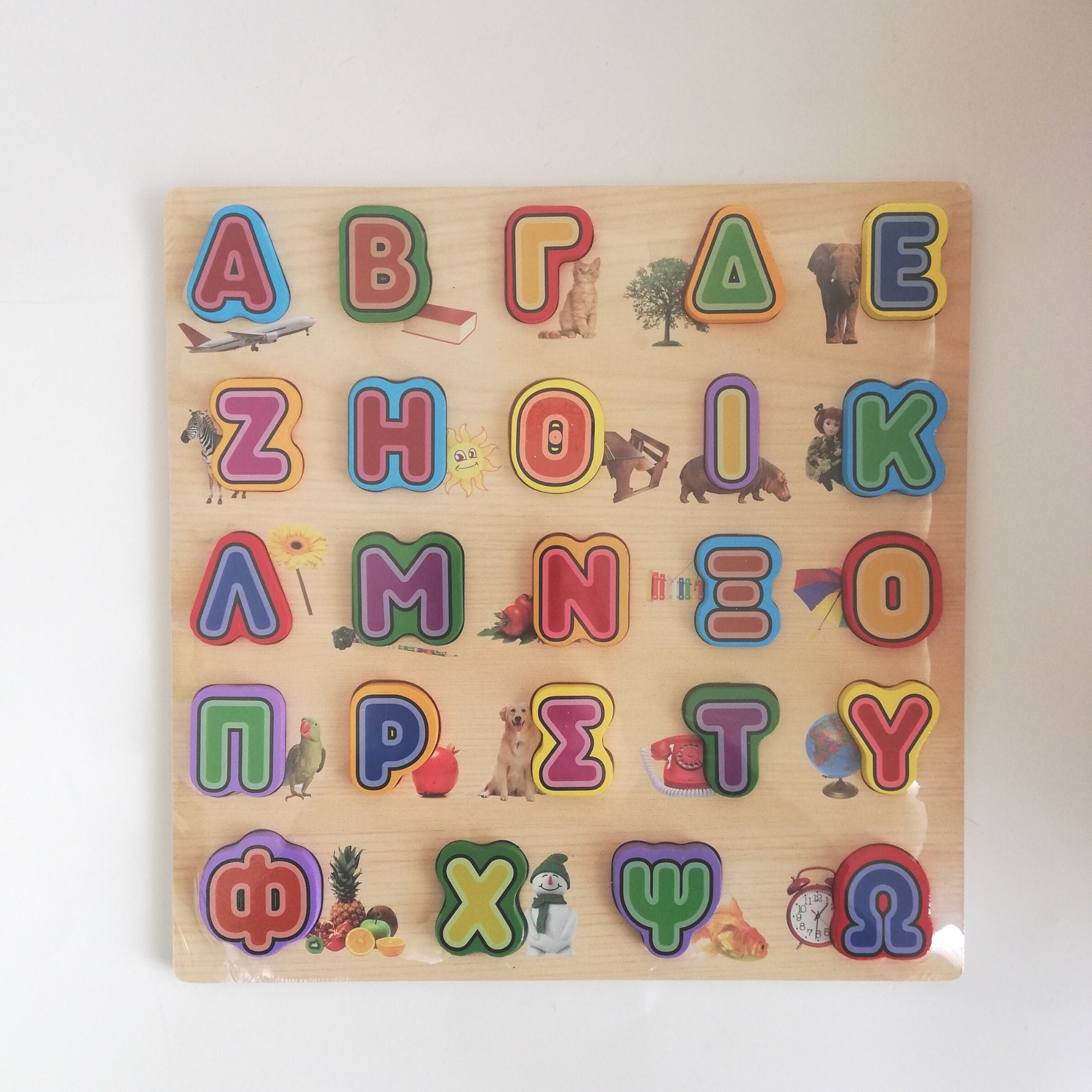Children's Greek Alphabet, 24 Pcs Kids Wooden Puzzle, Learning ABC ...