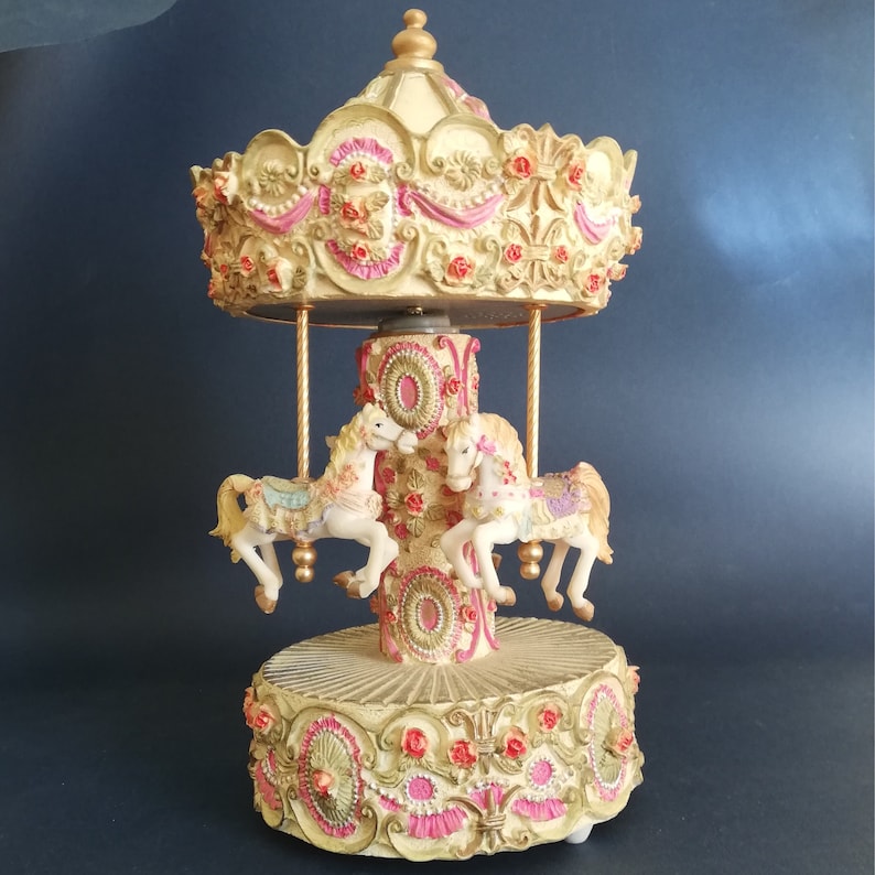 Vintage Carousel Horse Music Box & Musical Carousel Horse Snow Globe • Nursery Gift, New Baby ...