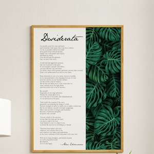 Desiderata Poem Print – Literary Wall Art With Monstera Leaves ...