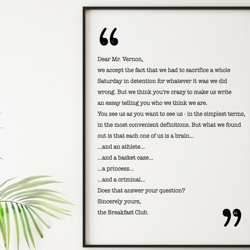 The Breakfast Club Movie Quote Closing Lines Letter to Mr. | Etsy