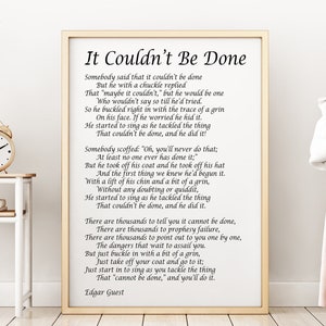Edgar Guest Poem It Couldn't Be Done Art Print Home Office Decor Poetry ...