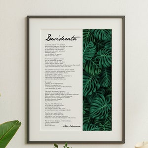 Desiderata Poem Print – Literary Wall Art With Monstera Leaves ...