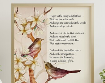Emily Dickinson Hope is the Thing With Feathers, Watercolor Background ...