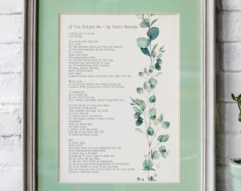 Pablo Neruda Poem Print, If You Forget Me, Romantic Poetry Wall Art - Etsy