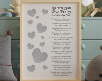 Children Learn What They Live Poem, Dorothy Law Nolte, Wall Art Poster ...