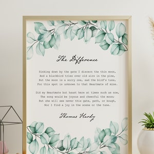 The Difference Poem by Thomas Hardy Framed & Unframed Options - Etsy