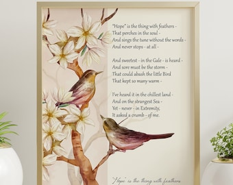 Emily Dickinson Hope is the Thing With Feathers, Watercolor Background ...