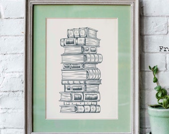Stack of Books Print Home Print Wall Decor Wall Art Wall Print Home ...