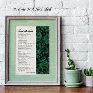 Desiderata Poem Print – Literary Wall Art With Monstera Leaves ...