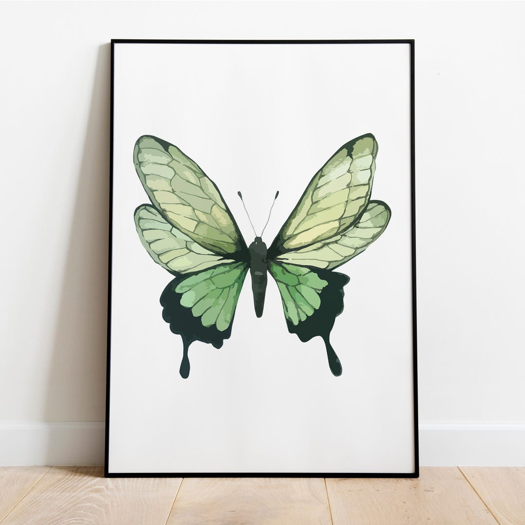 Green Butterfly Watercolor Print: Botanical Wall Art - Etsy