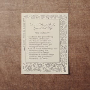 Memorial Poem Do Not Stand at My Grave and Weep Memorial Poem by Mary ...