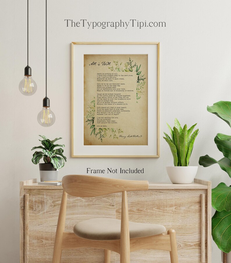 All is Well Poem Print: Bereavement Gift, Funeral Reading - Etsy