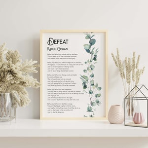 Defeat, Kahlil Gibran Poem Art Print Home Office Decor Poetry Wall Art ...