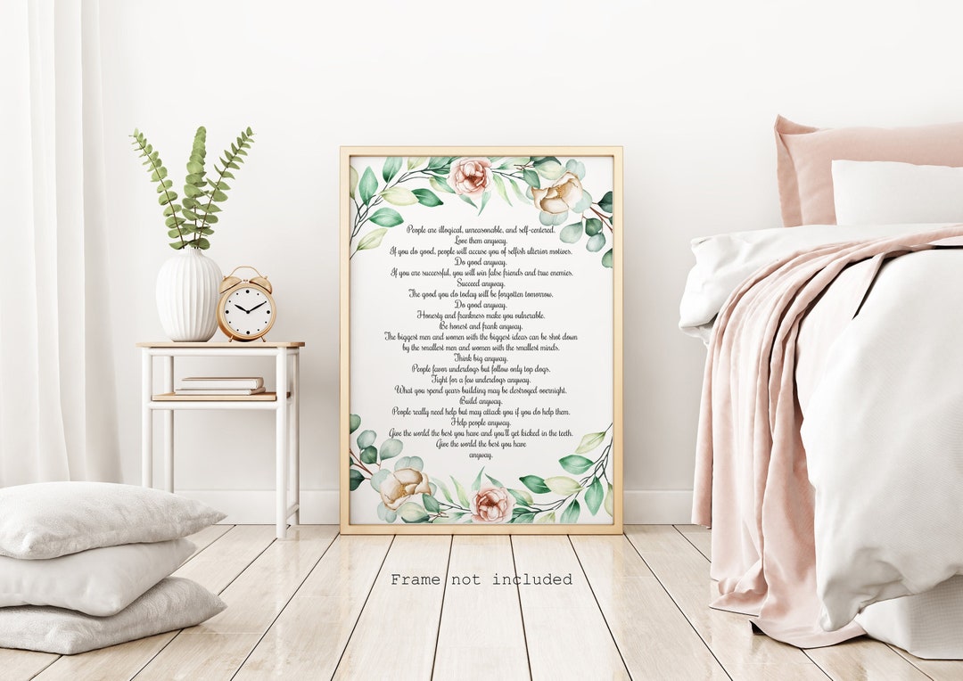 Do It Anyway by Kent M. Keith Poem Framed & Unframed Options - Etsy