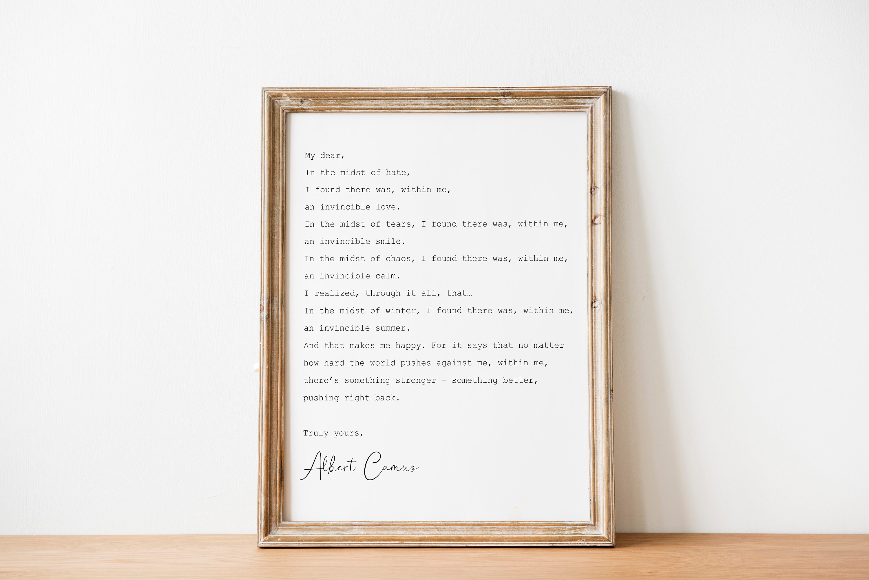 Albert Camus Book Quote Invincible Summer Poster Print Literary Print ...