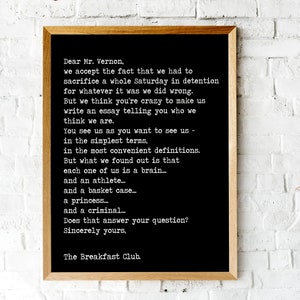 The Breakfast Club Movie Quote Print: 80s Cult Classic Film Art - Etsy