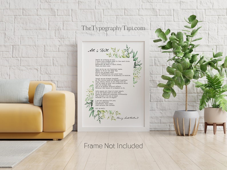 Buy All is Well Funeral Poem Henry Scott Holland Bereavement Online in ...