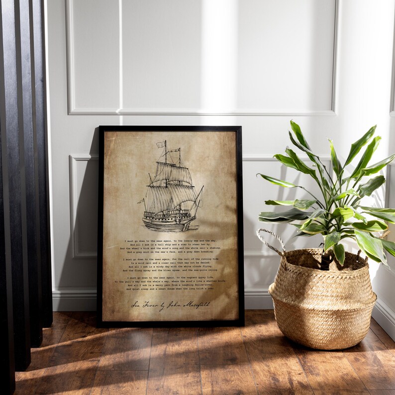 Sea Fever Poem Print: Vintage Nautical Tall Ship Art - Etsy