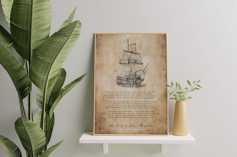 Sea Fever Poem Print: Vintage Nautical Tall Ship Art - Etsy