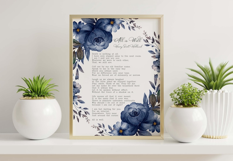 All is Well Funeral Poem Print: Memorial Gift, Celebration of Life - Etsy