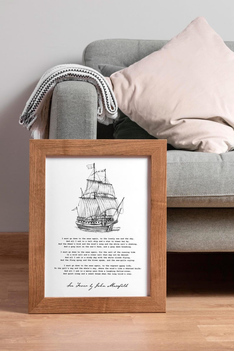 Sea Fever Poem Print: Vintage Nautical Tall Ship Art - Etsy