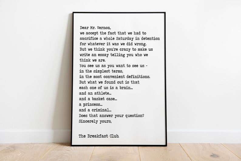 The Breakfast Club Movie Quote Print: 80s Cult Classic Film Art - Etsy UK
