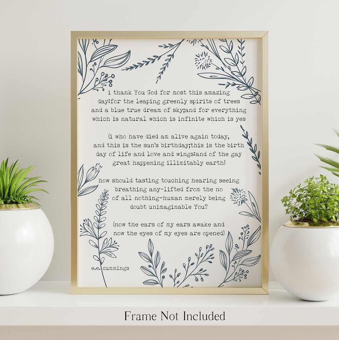 E.E. Cummings Poem Print: Floral Line Art, 'i Thank You God' - Etsy
