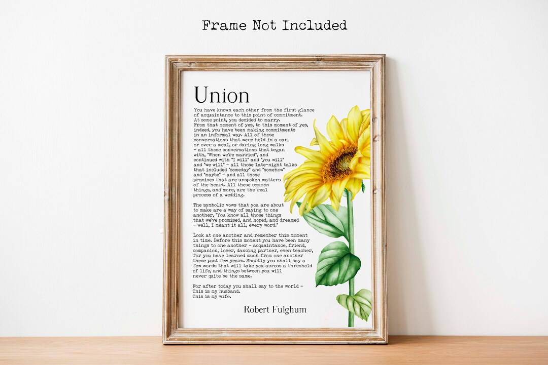 Union Poem Print: Robert Fulghum Wedding Art With Sunflower - Etsy