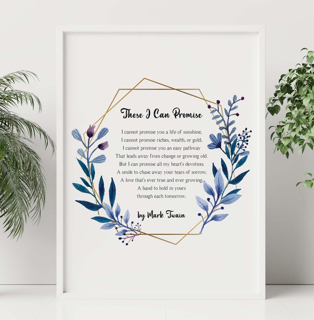 Mark Twain Poem Print: Blue Watercolor Wreath, Romantic Literary Art ...