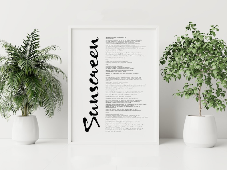 Sunscreen Song Lyrics Poster Print - Framed & Unframed Options - Etsy