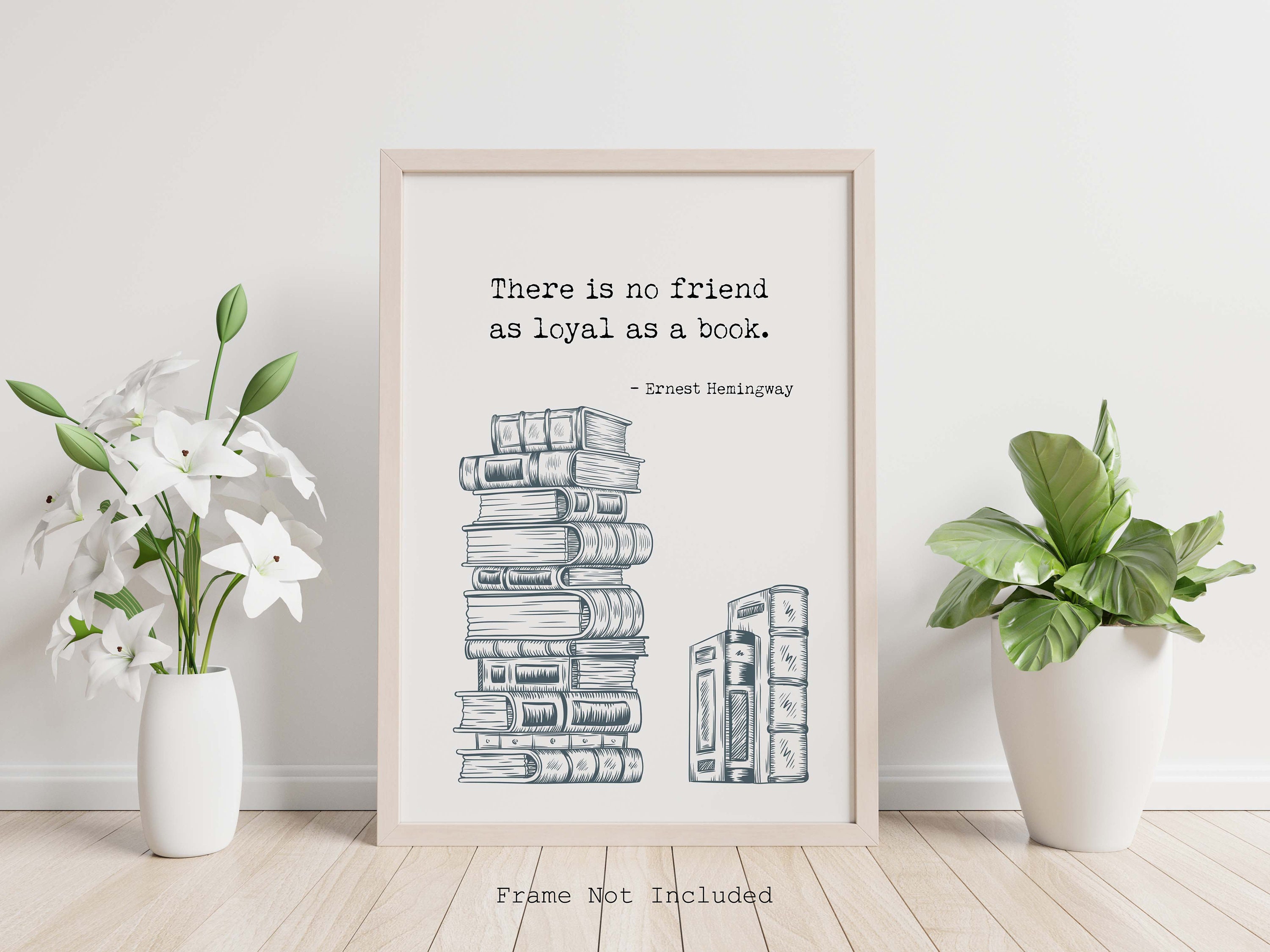 Ernest Hemingway Quote Print: Book Stack Illustration, Literary Wall ...