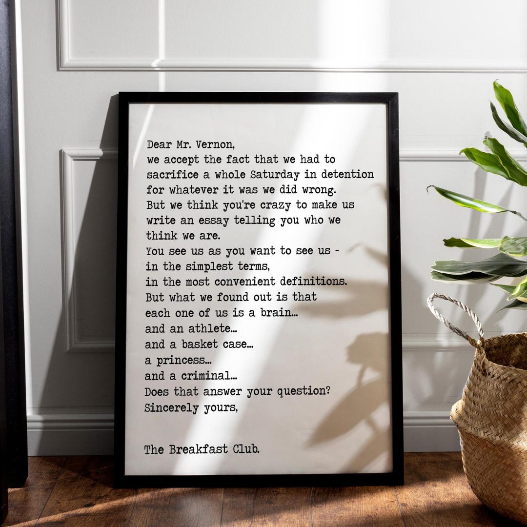 The Breakfast Club Movie Quote Print: 80s Cult Classic Film Art - Etsy