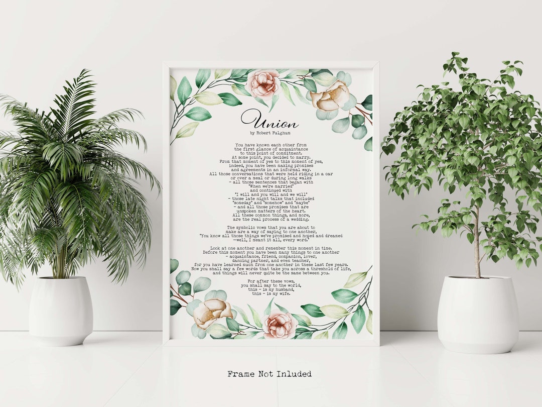 Union by Robert Fulghum Wedding Poem Wall Art - Full Poem - Framed ...