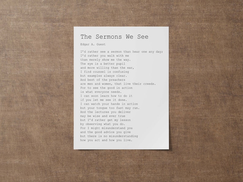Edgar Guest Poem the Sermons We See Poem Art Print Home Office - Etsy ...