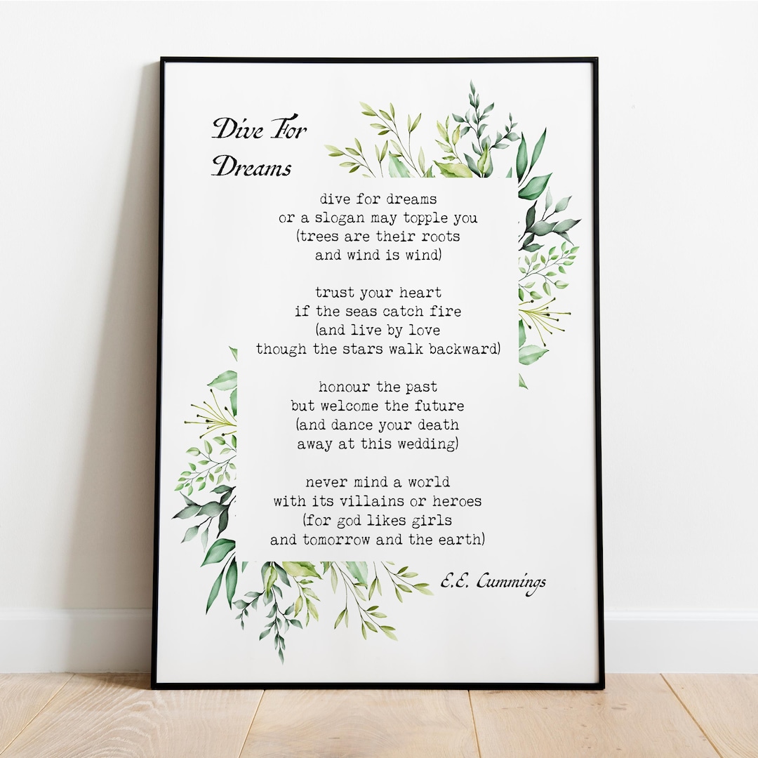 Dive for Dreams Poem Print, E. E. Cummings Quote Wall Art, Literary ...