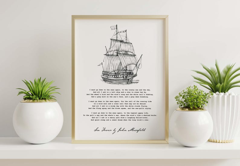 Sea Fever Poem Print: Vintage Nautical Tall Ship Art - Etsy