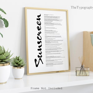 Sunscreen Song Lyrics Poster Print - Framed & Unframed Options - Etsy