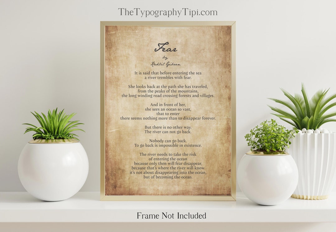 Fear by Kahlil Gibran Poem Print Home Office Wall Art Poetry Poster ...