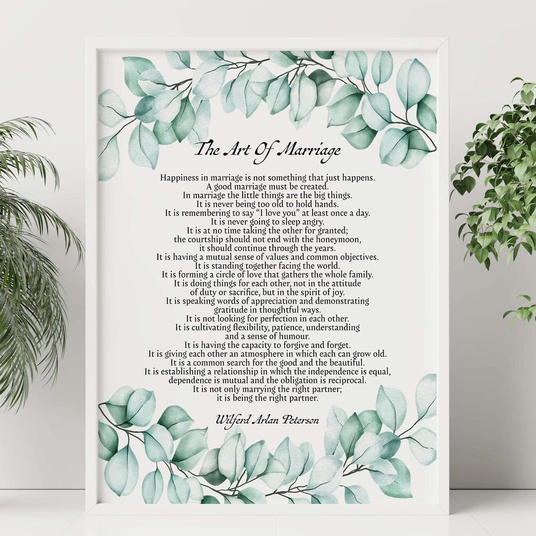 The Art of Marriage Poem Print - Eucalyptus Wedding Anniversary Gift - Etsy