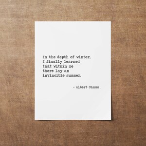 Albert Camus "invincible Summer" Quote Print: Minimalist Literary Art ...
