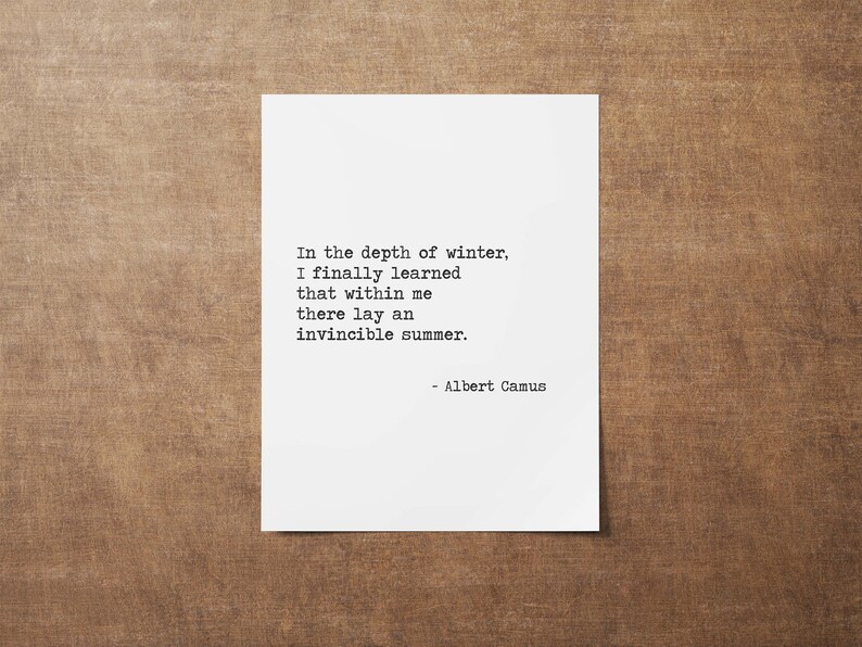 Albert Camus "invincible Summer" Quote Print: Minimalist Literary Art ...